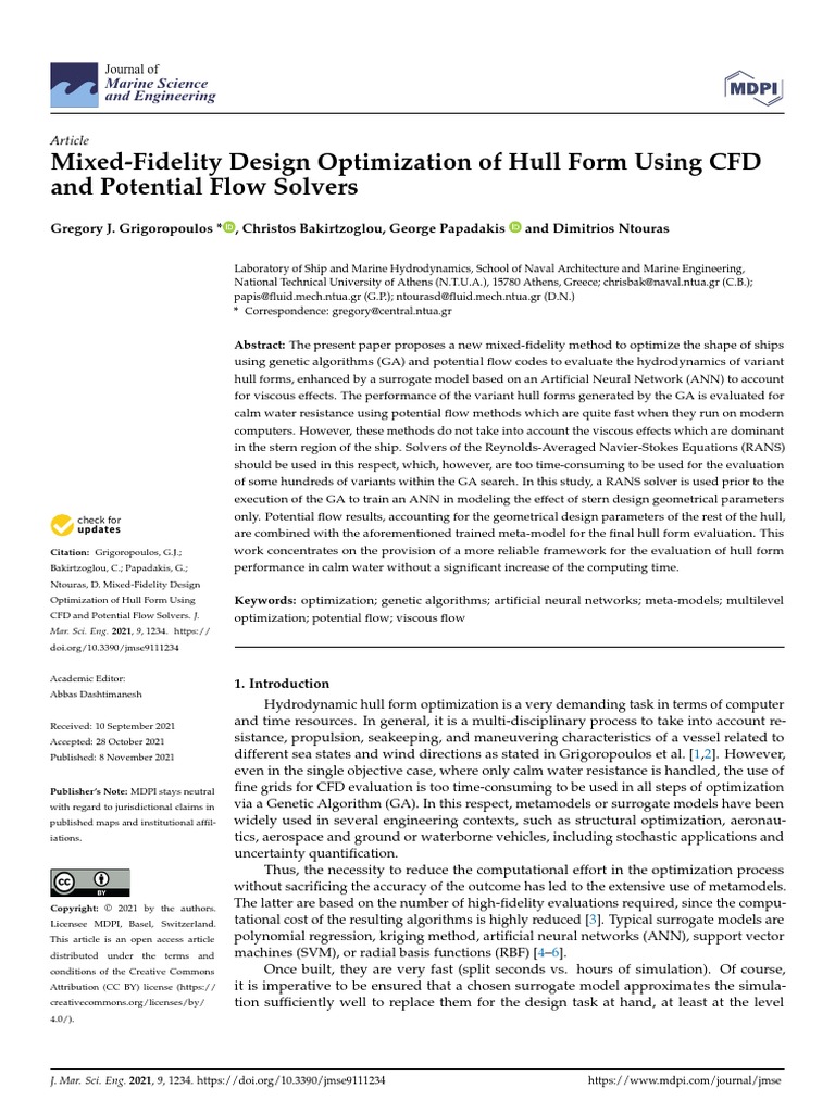 Mixed-Fidelity Design Optimization of Hull Form Using CFD and Potential ... Mixed-Fidelity Design Optimization of Hull Form Using CFD and Potential ...