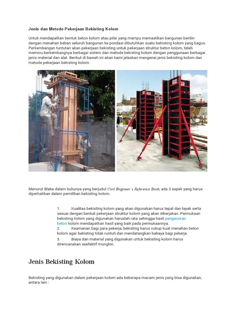 Metode dan Jenis Bekisting Kolom | PDF | Teknologi & Rekayasa
