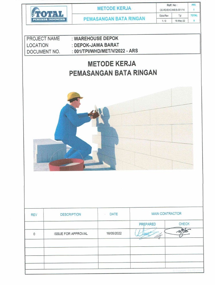 Metode Kerja Pemasangan Bata Ringan | PDF