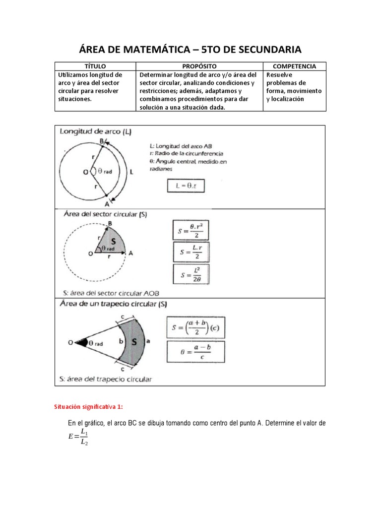 Área y longitud de arco circular | PDF