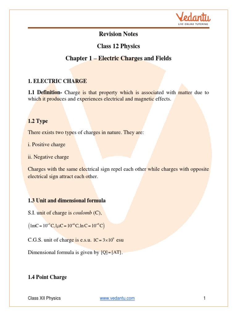 Class 12 Physics: Electric Charges Guide | PDF | Electric Charge ...
