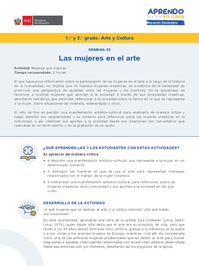 Keysi, Tocto Secundaria 1 2 Arte Mujeresqueinspiran | PDF | Arte