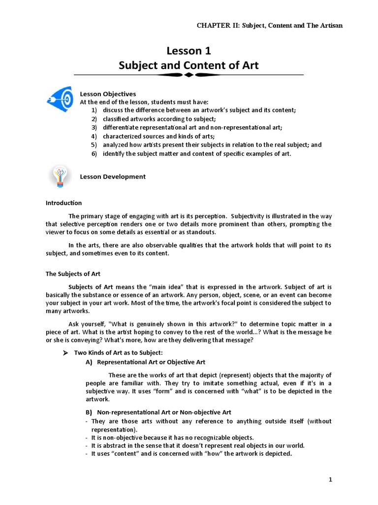 Lesson 1 - Subject and Content of Art | PDF | Paintings | Portrait