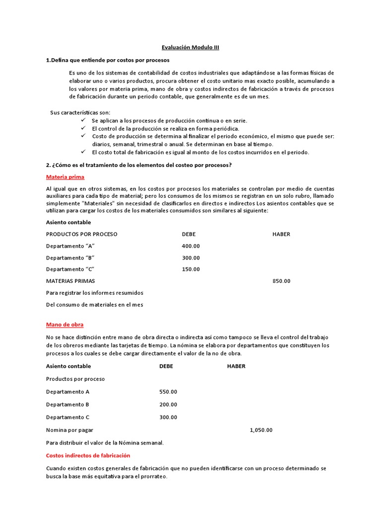 Evaluacion Modulo III | PDF | Costo | Contabilidad Evaluacion Modulo III | PDF | Costo | Contabilidad