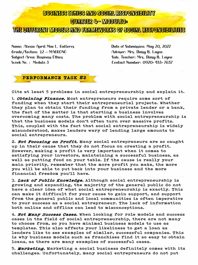 BusEthics Q4 PT2 | PDF | Entrepreneurship | Social Entrepreneurship