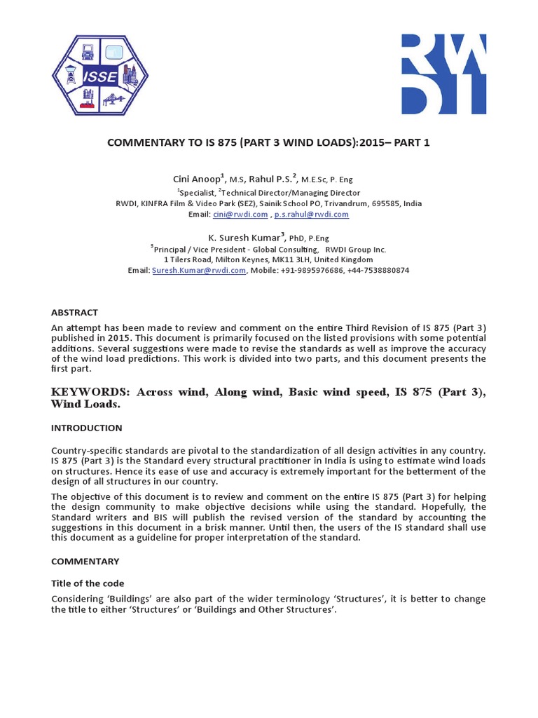 Commentary To Is 875 Part 3 On Wind Loads Pdf Wind Tunnel