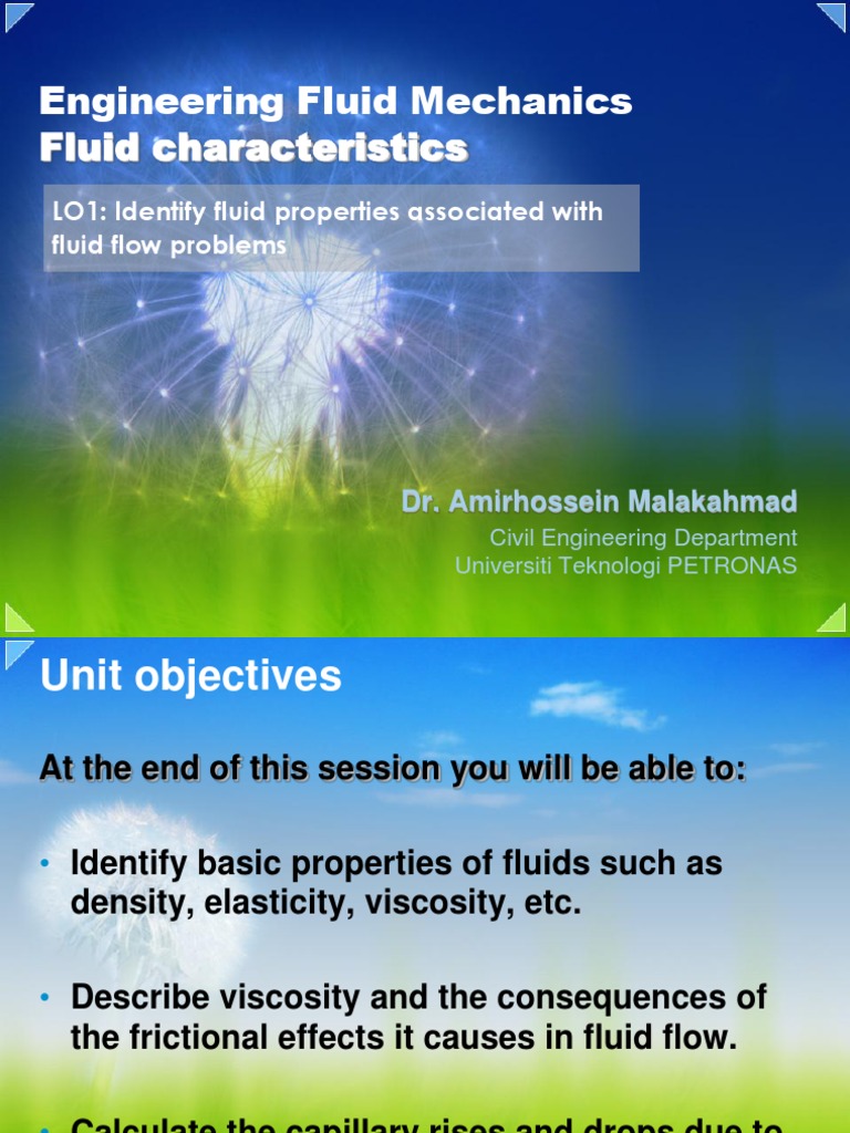 Engineering Fluid Mechanics Fluid Characteristics: LO1: Identify Fluid ...