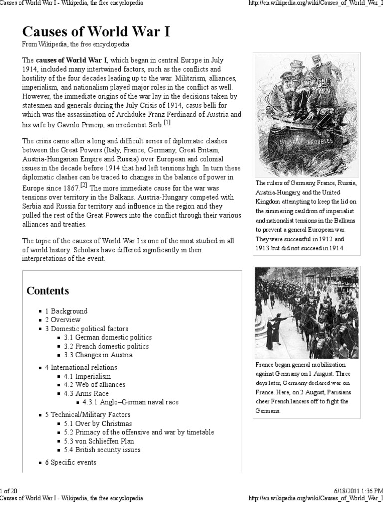 Causes of World War I - Wikipedia, The Free Encyclopedia | PDF ...
