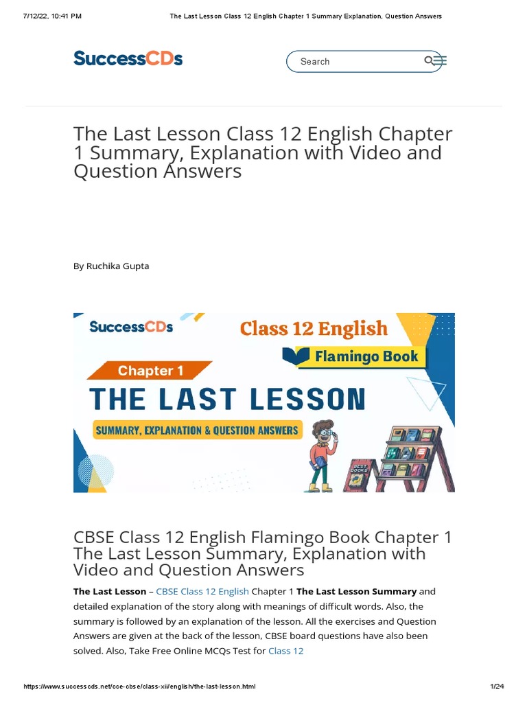 the-last-lesson-class-12-english-chapter-1-summary-explanation