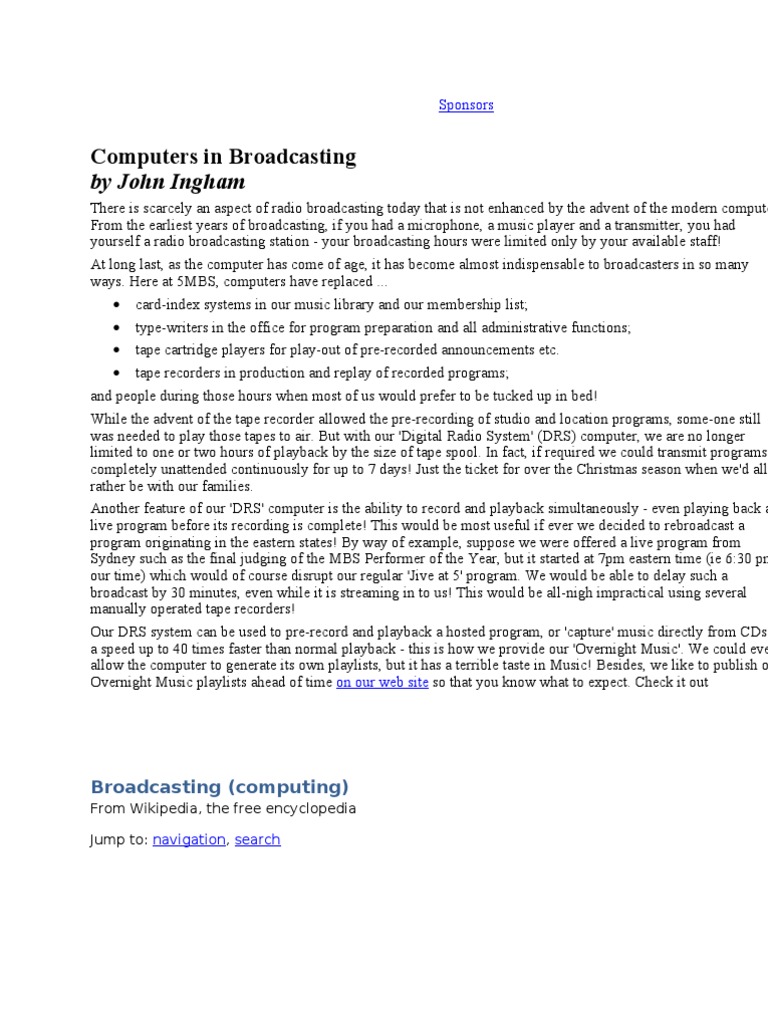 Computers in Broadcasting: by John Ingham | Download Free PDF | Network ...
