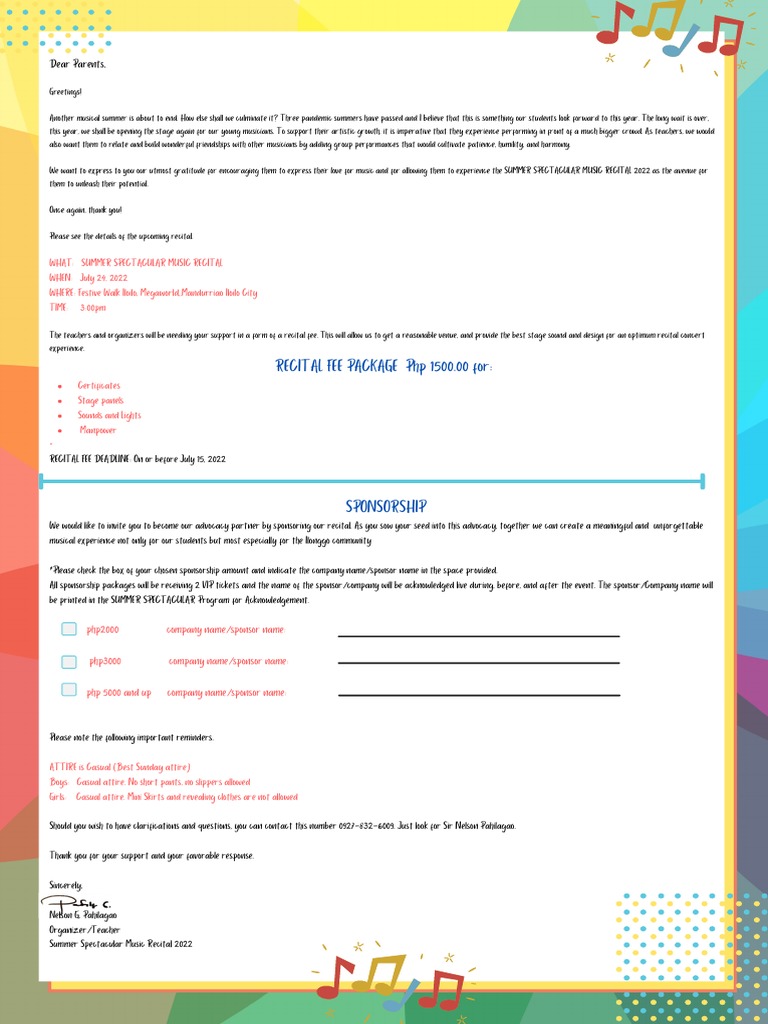 Recital Letter Music Spectacular 1 | PDF | Concert | Music