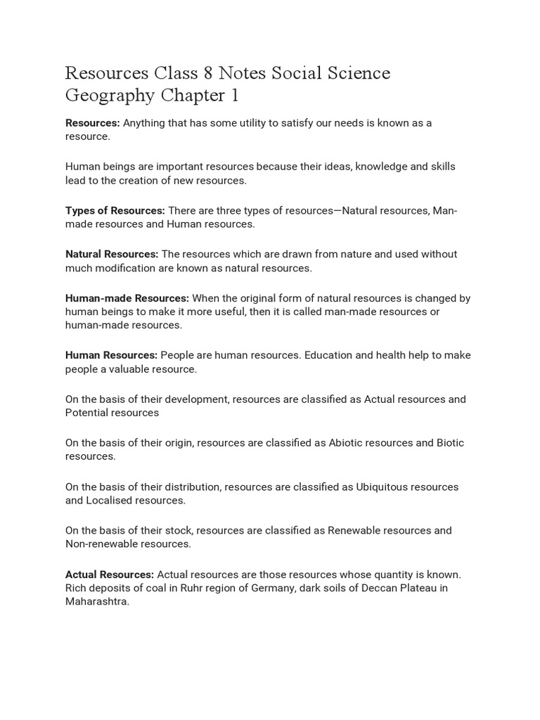 Resources Class 8 Notes Social Science Geography Chapter 1 | Download ...