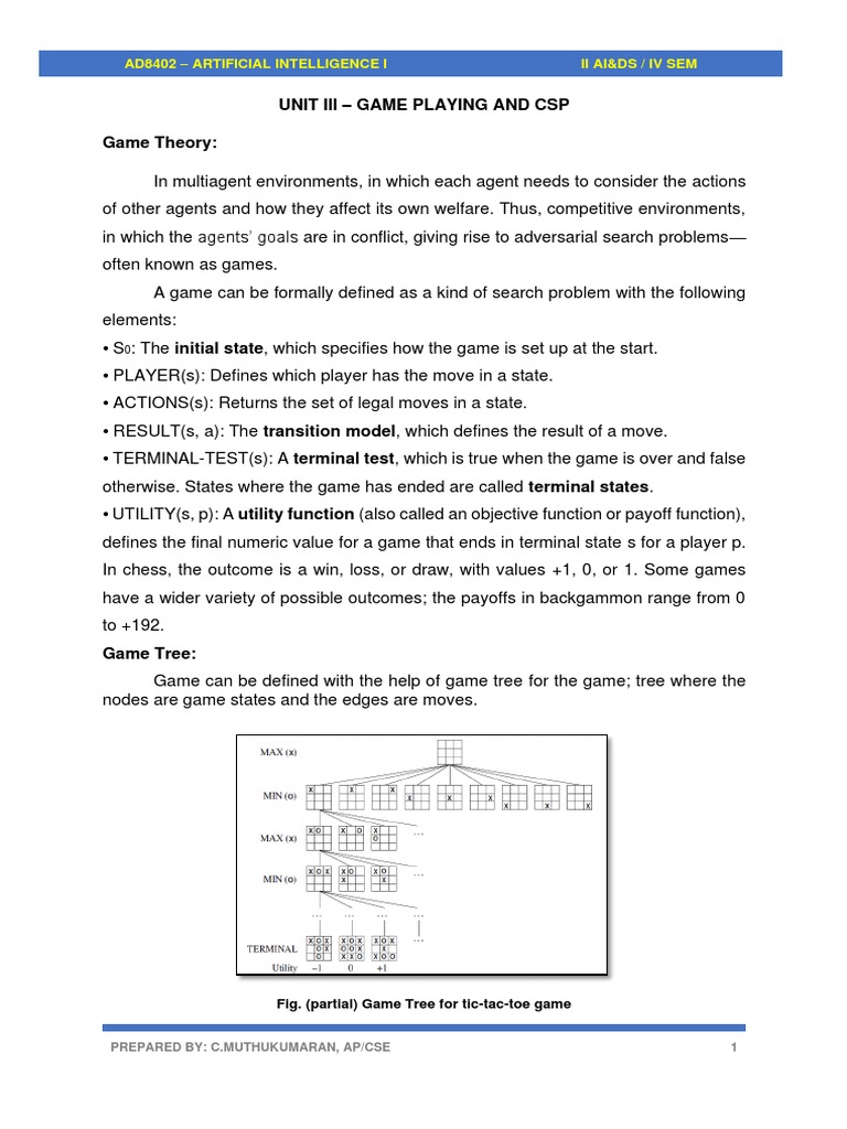 AD8402 - Artificial Intelligence (Unit III) | PDF | Algorithms | Theoretical Computer Science