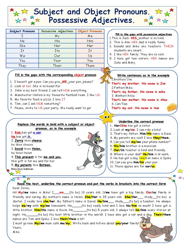 Subject and Object Pronouns. Possessive Adjectives | PDF | Pronoun ...