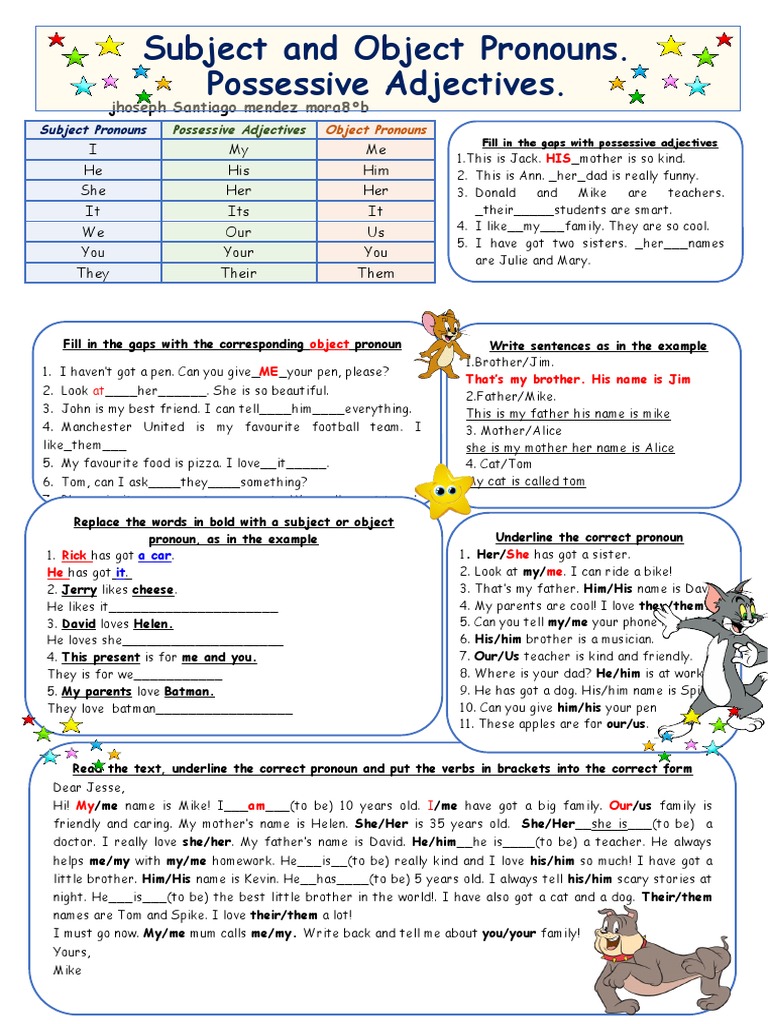 Subject and Object Pronouns. Possessive Adjectives.: Jhoseph Santiago ...