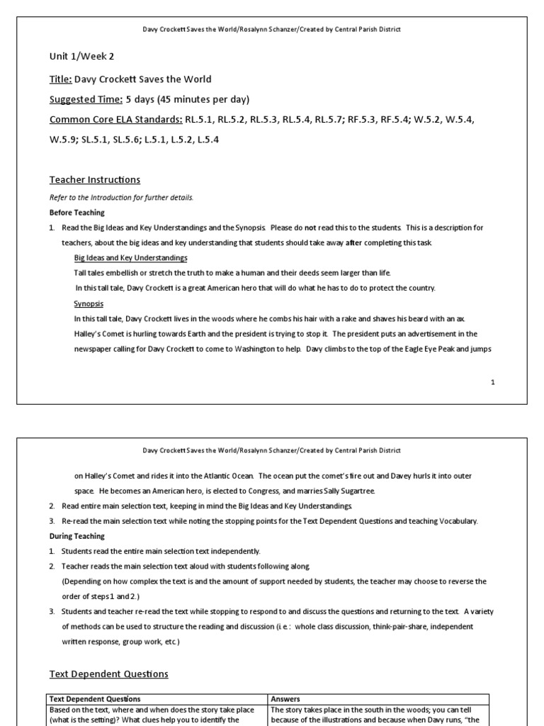 5.Davy Crockett Saves the World.lesson - Basal | PDF | Communication ...