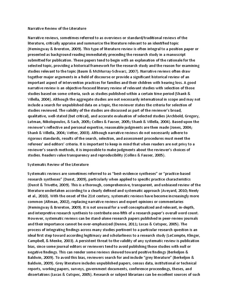 Narrative Review of The Literature | PDF | Meta Analysis | Systematic ...