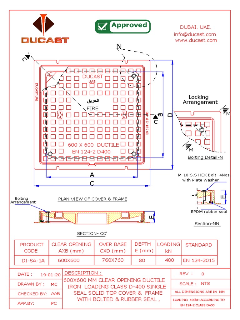 4-600X600MM D 400 Solid Top Cover & Frame With Rubber Seal Bolted..FIRE ...