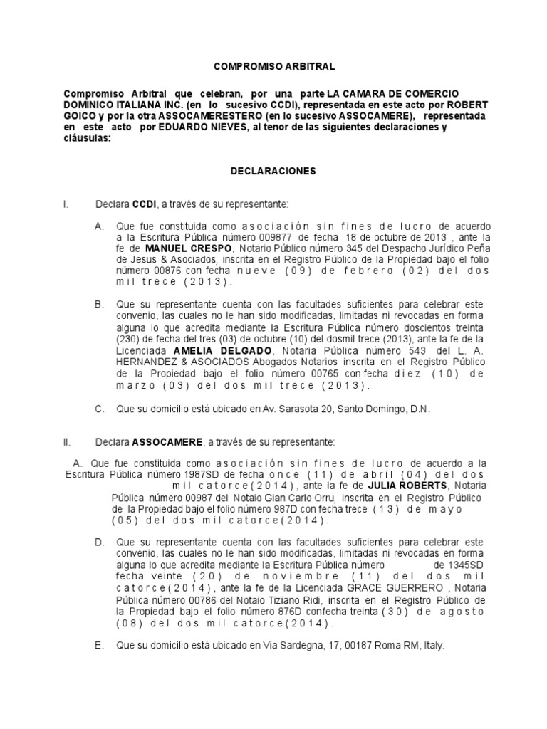 Modelo de Compromiso Arbitral | PDF | Arbitraje | Derecho Civil (Common ...