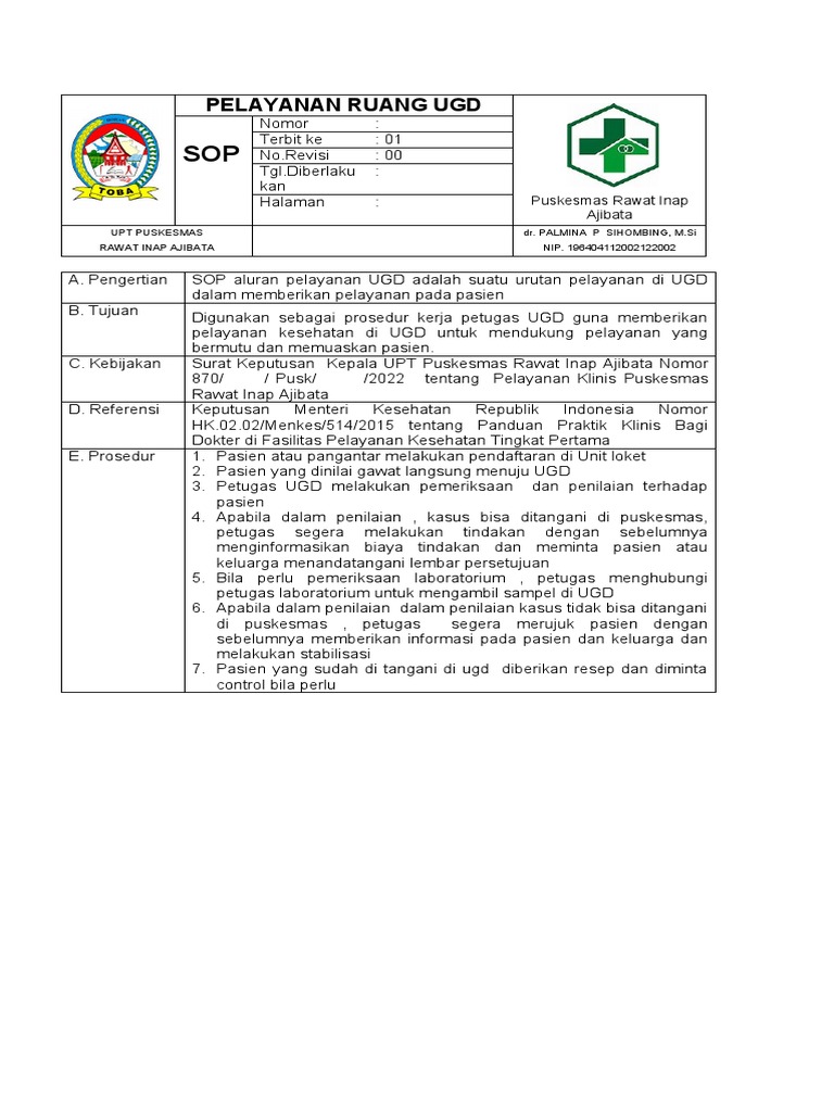Sop PELAYANAN RUANG UGD | PDF