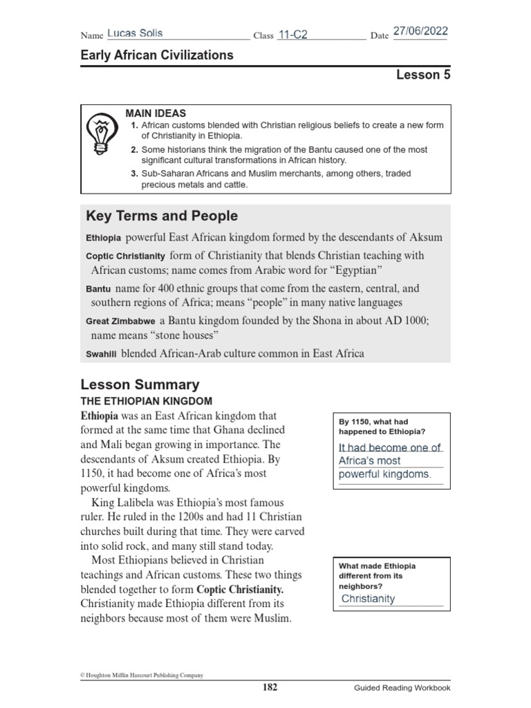 Key Terms and People: Early African Civilizations Lesson 5 | PDF ...