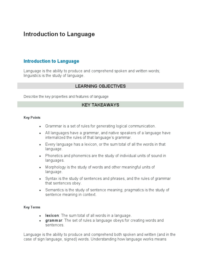 Introduction To Language | PDF | Word | Linguistics