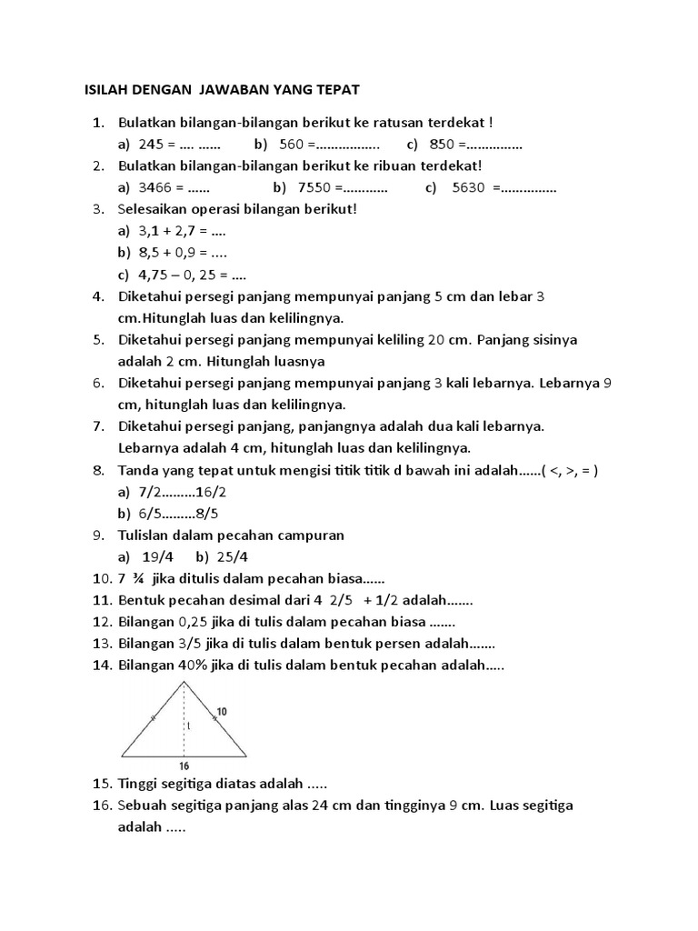 Soal MTK Kelas 4 Semester 1 | PDF