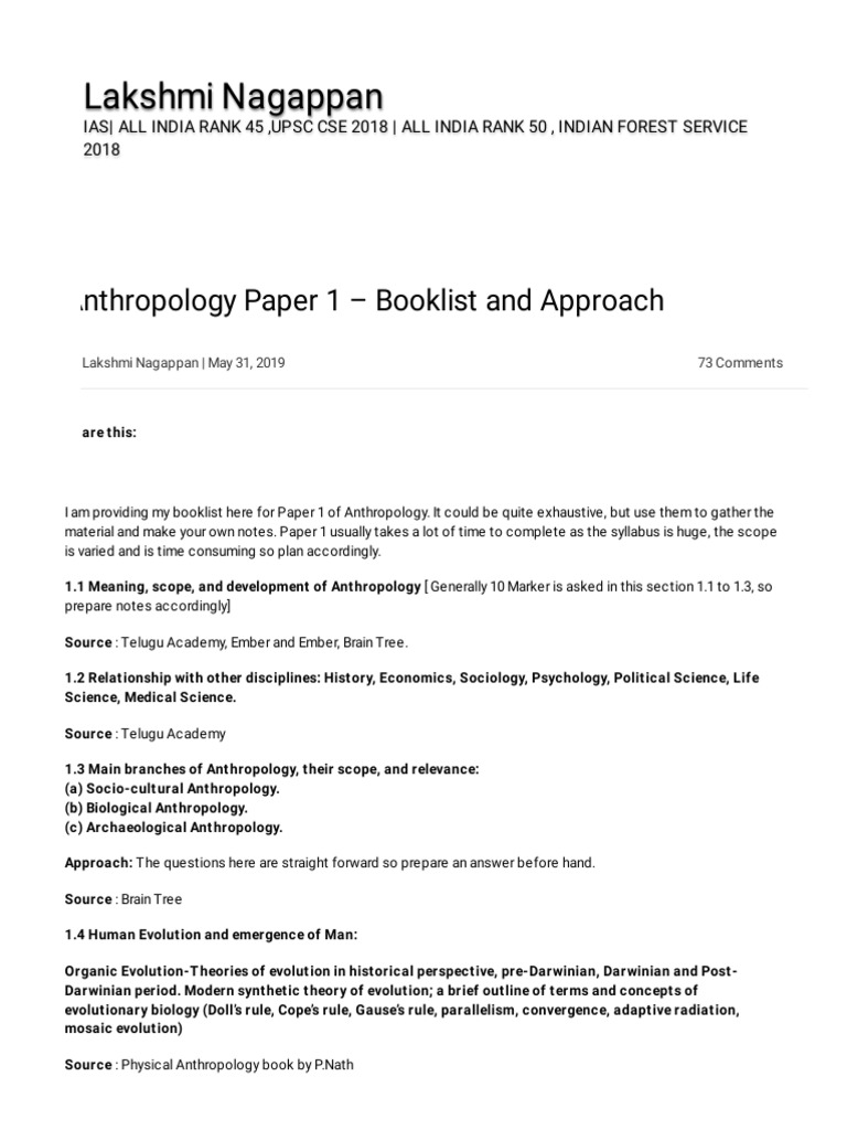 Anthropology by Laxmi N Paper 1 | PDF | Homo