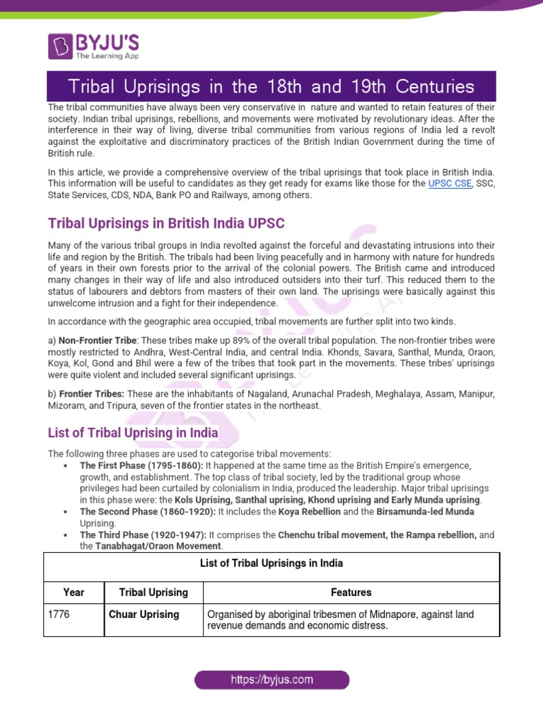 Tribal Uprisings in The 18th and 19th Centuries | PDF | South Asia