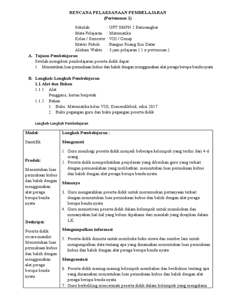 RPP Bangun Ruang Sisi Datar | PDF | Karier & Perkembangan | Sains & Matematika