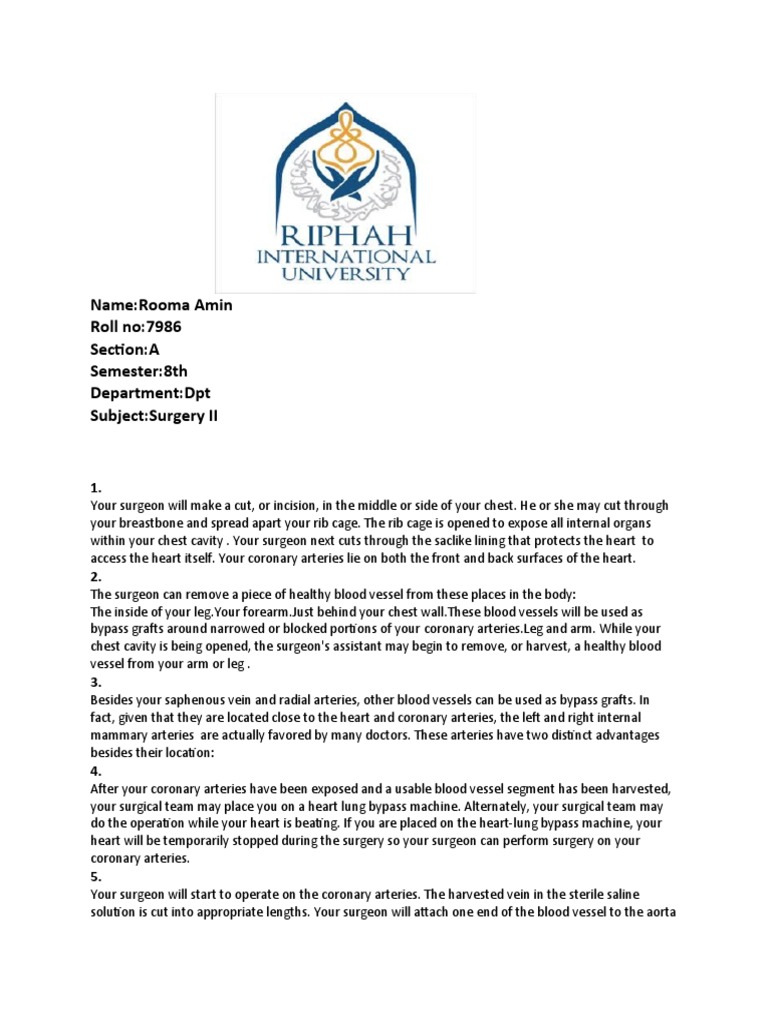 Assignment surgery seq 1 | PDF | Coronary Artery Bypass Surgery | Medicine