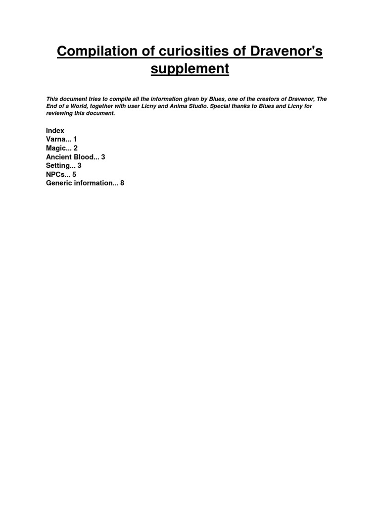 Compilation of Curiosities of Dravenor's Supplement | PDF