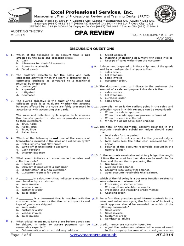 Auditing Theory Exam Prep | PDF | Audit | Internal Control
