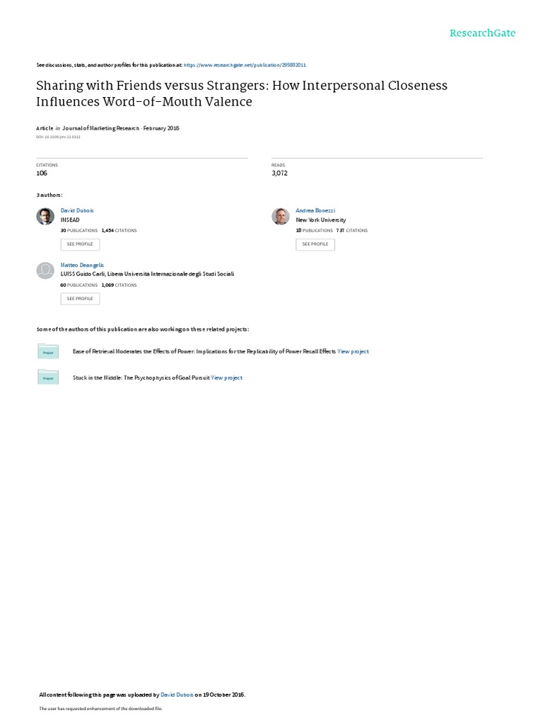 Sharing With Friends Versus Strangers How Interpersonal Closeness ...
