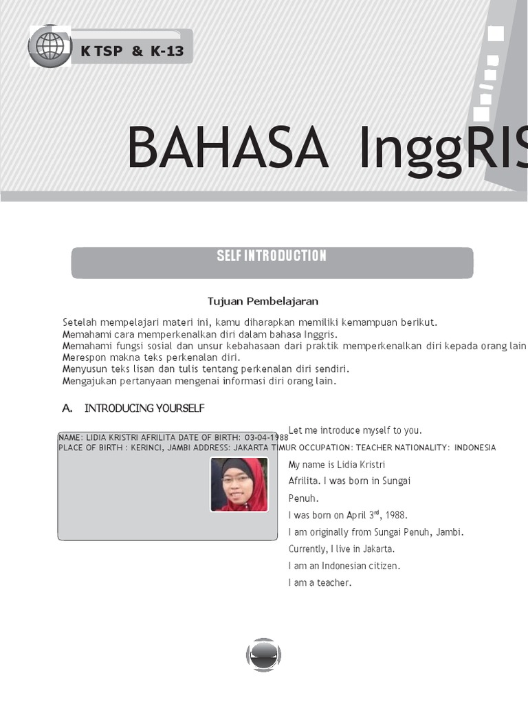 Bahasa Inggris Kelas X Self Introduction KTSP & K-13 A. Introducing ...
