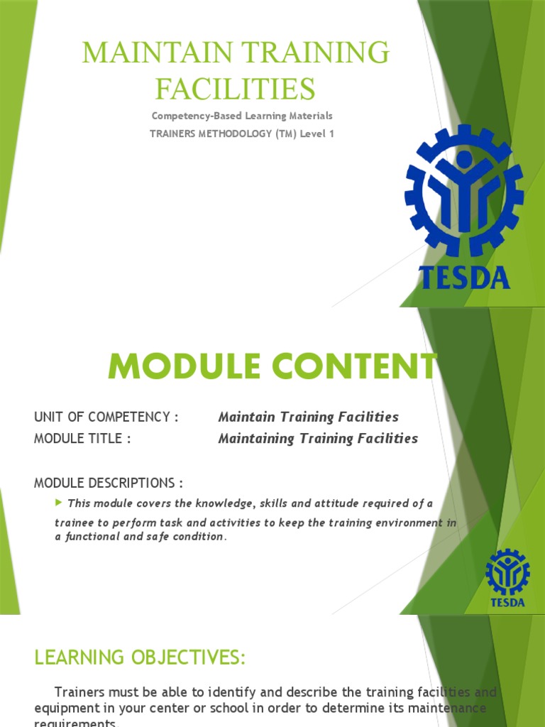 Maintain Training Facilities: Competency-Based Learning Materials ...