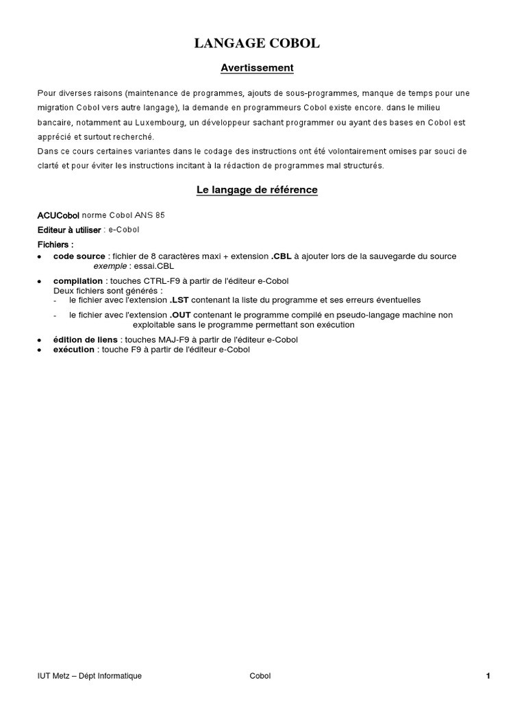 Introduction au Langage COBOL | PDF | Programme informatique ...