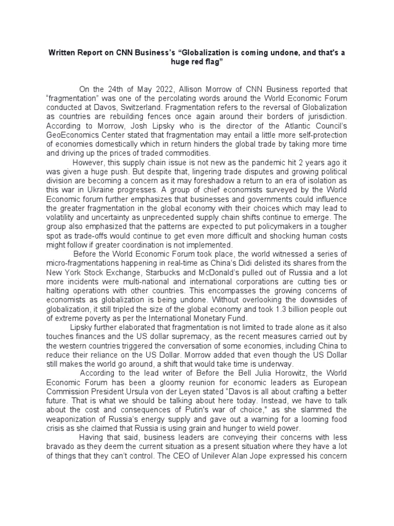 Globalization News Clipping | PDF | Globalization | World Economic Forum