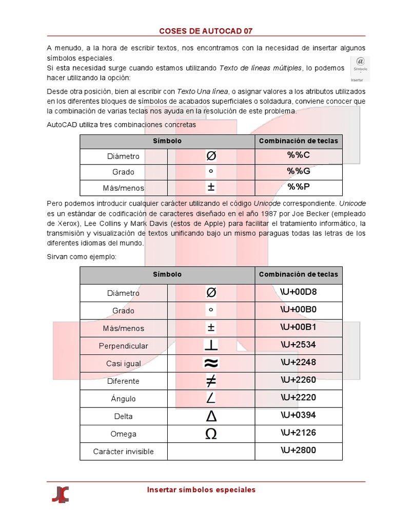 Insertar Símbolos en AutoCAD | PDF | Codificaciones | Notación