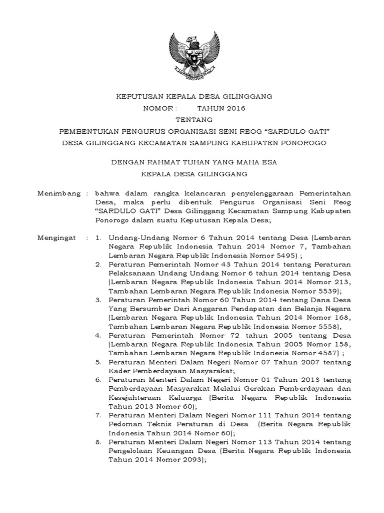 Pembentukan Pengurus Reog Gilinggang | PDF | Ilmu Sosial | Memasak ...
