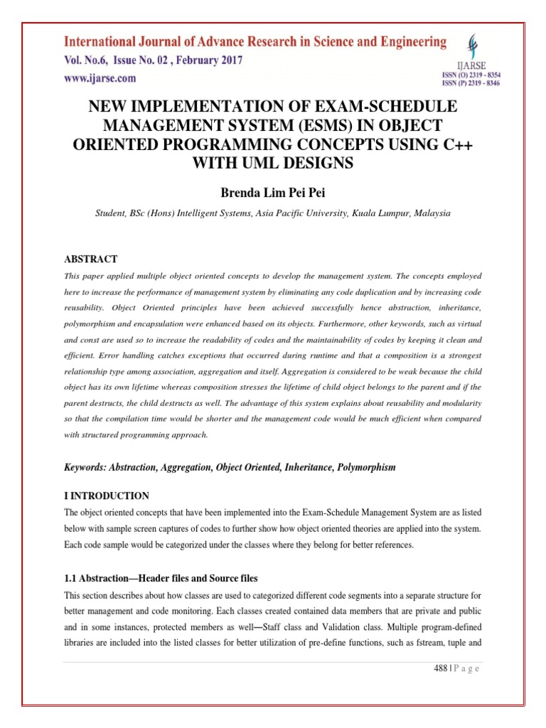 New Implementation of Exam-Schedule Management System (Esms) in Object Oriented Programming ...
