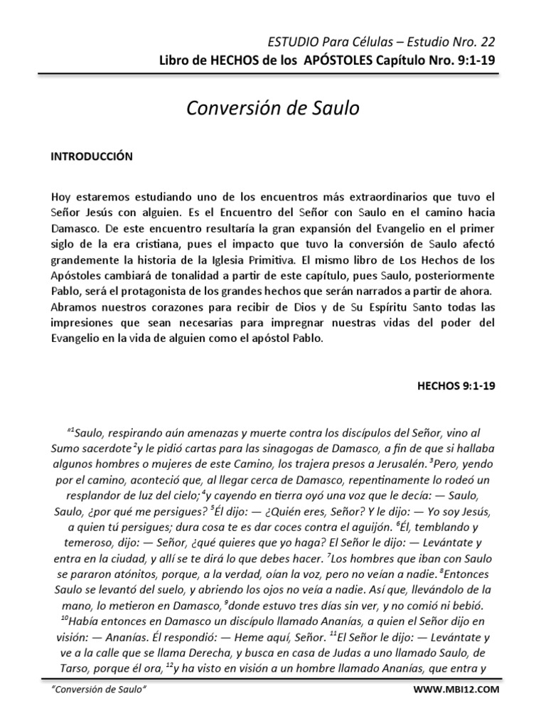 Estudio 22 Conversionde Saulo Hechos 9 1 - 19 (Downloaded With ...