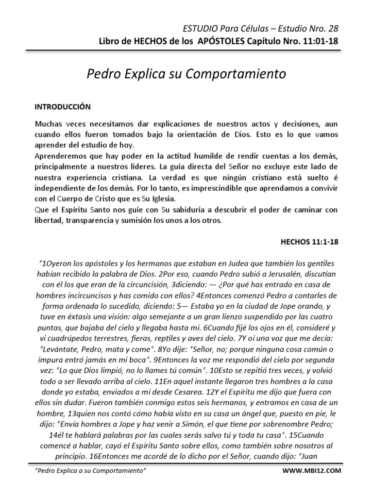 Estudio 28 Pedro Explica Su Comportamiento Hechos 11 01 - 18 ...