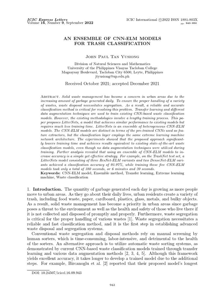 An Ensemble of Cnn-Elm Models For Trash Classification | PDF | Statistical Classification ...