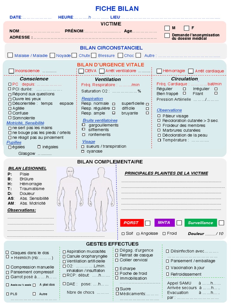 Fiche Bilan Urgence Médicale | PDF | Saignement | Médecine clinique