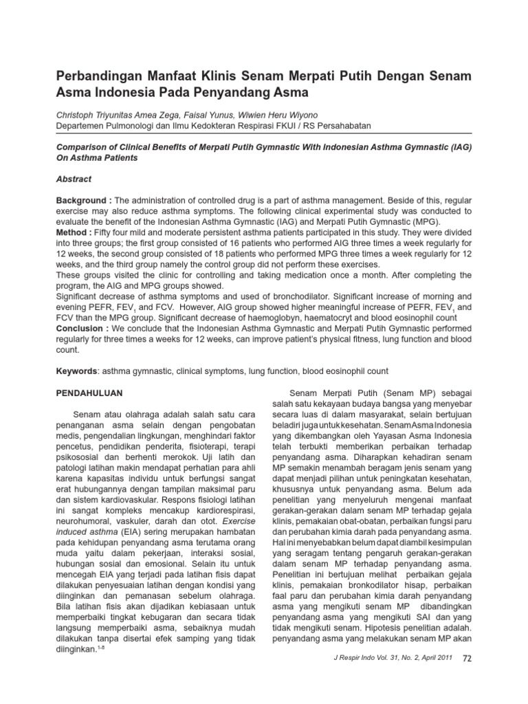 Perbandingan Manfaat Klinis Senam Merpati Putih Dengan Senam Asma ...