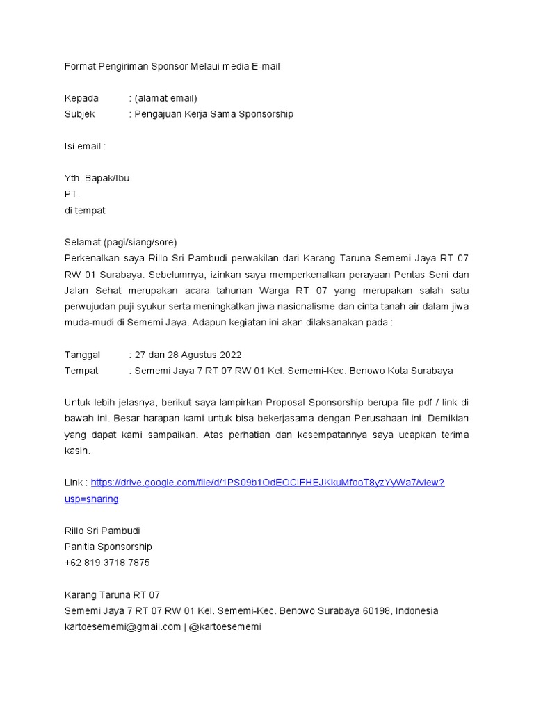 Format Pengiriman Sponsor | PDF