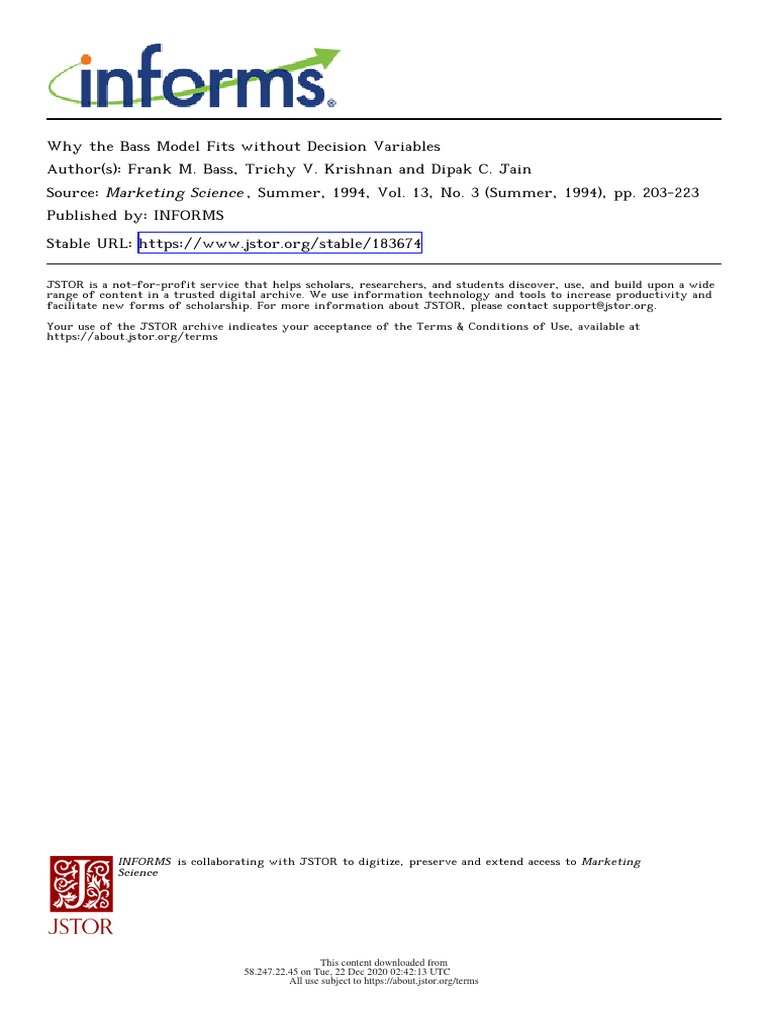 Why The Bass Model Fits Without Decision Variables | PDF | Equations ...