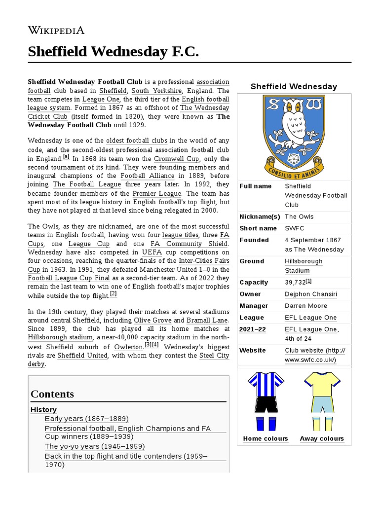 Sheffield Wednesday F.C.: Sheffield Wednesday Football Club Is A ...