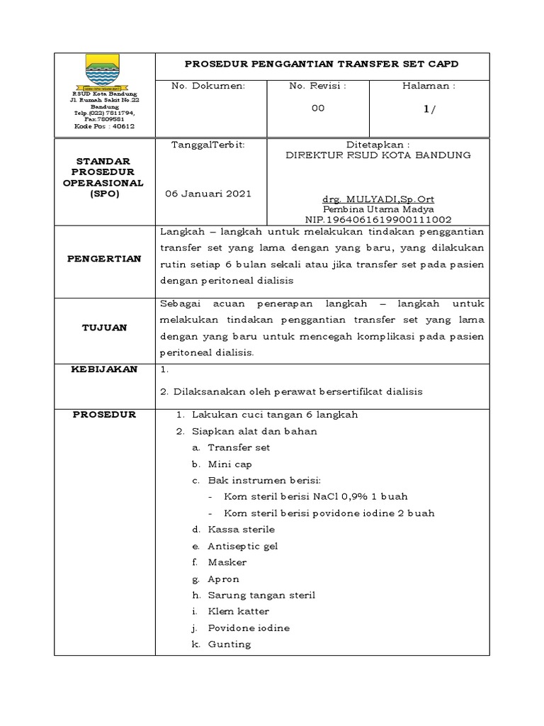 Spo Penggantian Transfer Set Capd | PDF